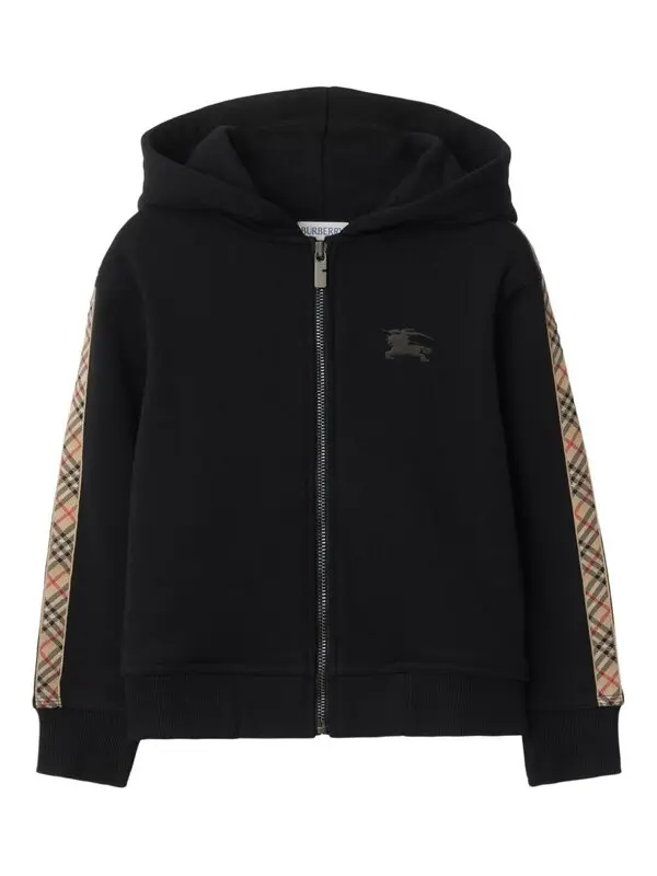 Burberry Check Trim Cotton Zip Hoodie - Black