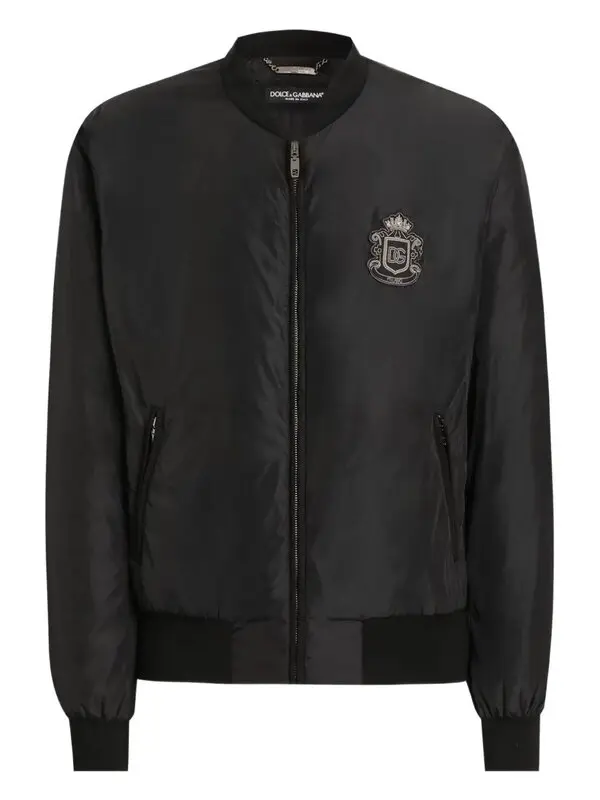 Dolce & Gabbana Zip-up Bomber Jacket With Crest Detail - Black
