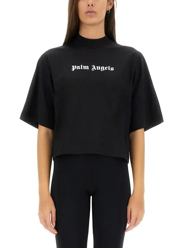Palm Angels Logo Print Cropped T-shirt - Black