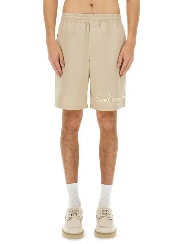 Burberry Logo Detail Cotton Shorts - Beige