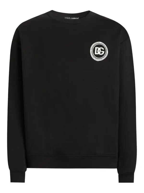 Dolce & Gabbana Logo Patch Crew Neck Long Sleeve Sweater - Black