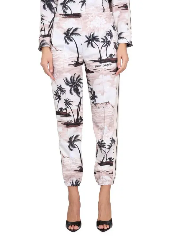 Palm Angels Island Print Technical Fabric Pants - Beige