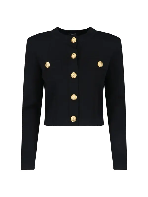 Balmain Buttoned Crewneck Cardigan With Gold-tone Hardware - Black