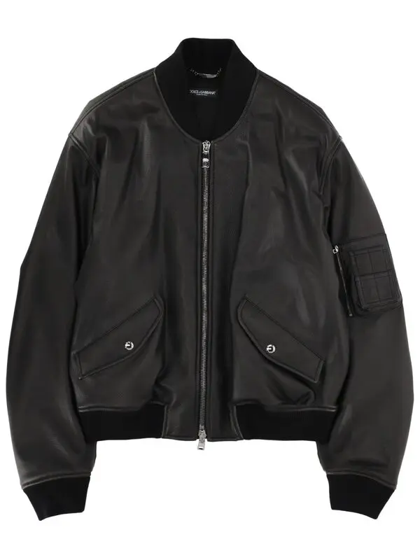 Dolce & Gabbana Leather Bomber Jacket - Black