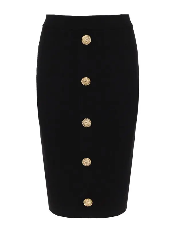 Balmain Button Detailed Midi Skirt - Black