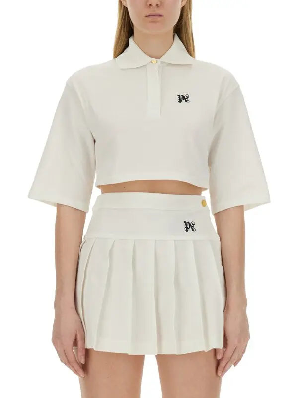 Palm Angels Monogram Cropped Polo Shirt - White