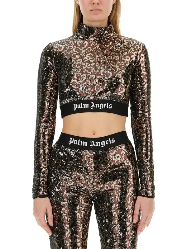 Palm Angels Logo Strap Sequin Cropped Top - Multicolour