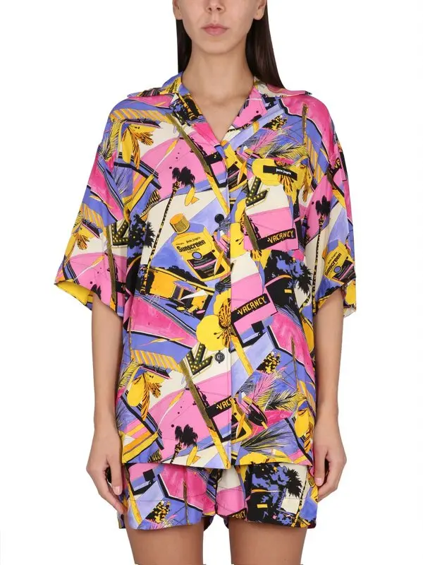 Palm Angels V-neck Mix Print Shirt - Multicolour