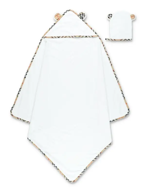 Burberry Baby Hooded Towel Set With Bear Ears - White