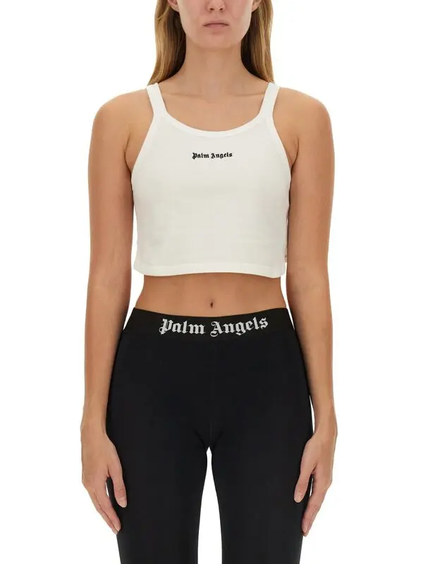 Palm Angels Cropped Cotton Tank Top - White