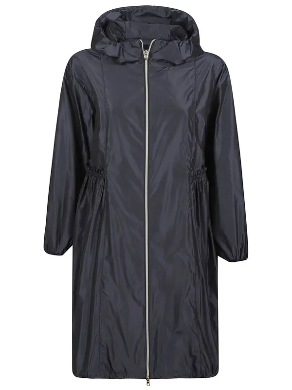 Herno Long Sleeve Ruffled Hooded Parka - Navy