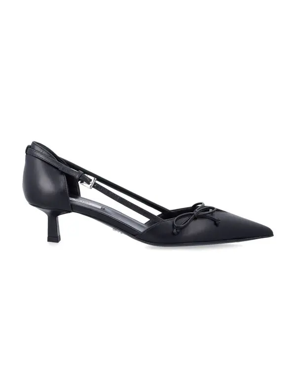 Prada Side-cut Leather Pumps With Bow Detailing - Black