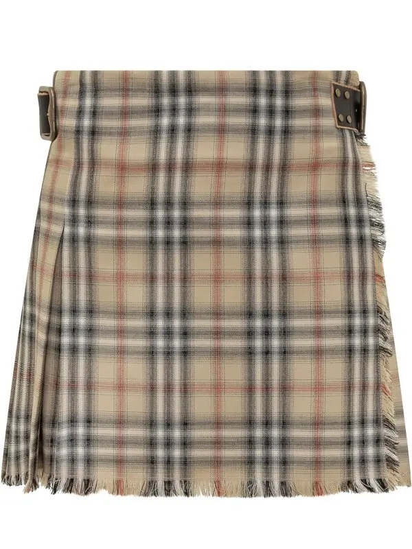 Burberry Checked Wool Mini Skirt With Fringe Detail