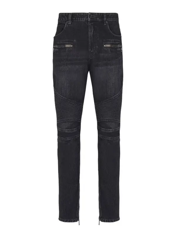 Balmain Biker Zip-detail Cotton Jeans - Black