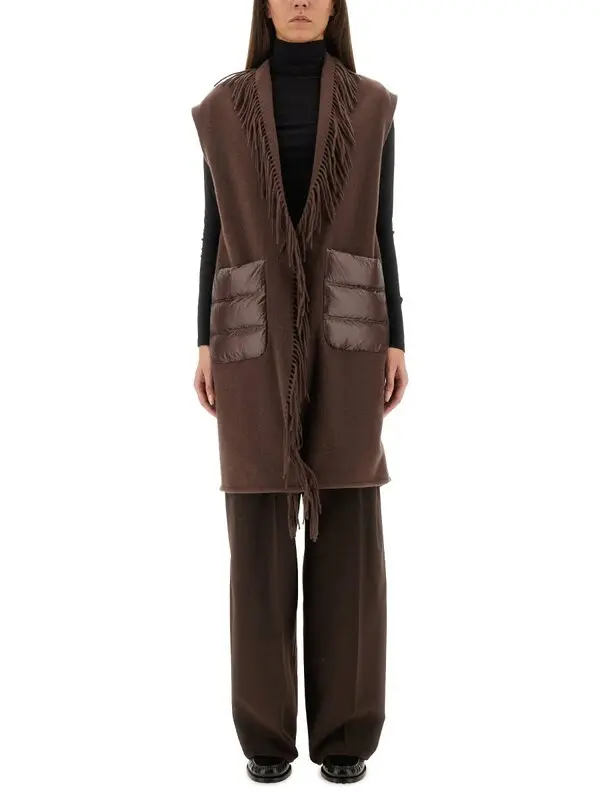 Herno Sleeveless Coat With Fringe And Padded Pockets - Brown