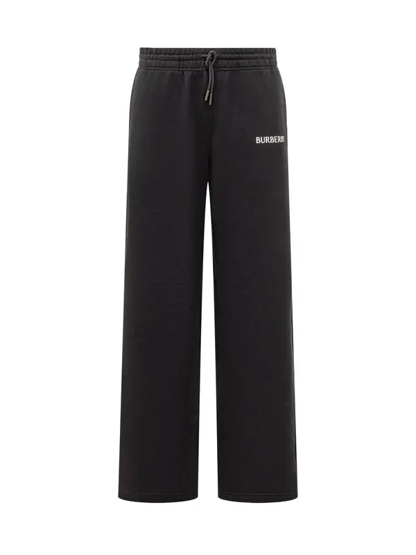 Burberry Stylish Wide-leg Trousers With Embroidered Logo - Black
