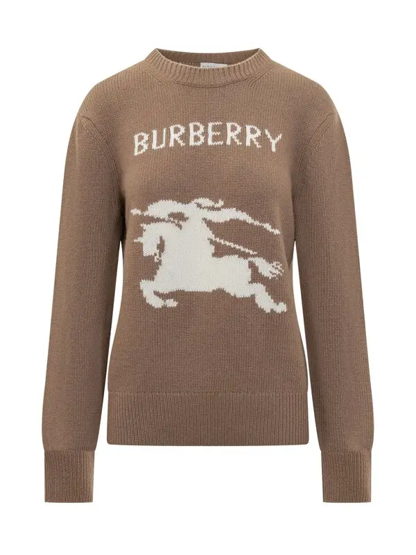 Burberry Wool And Cashmere Blend Pullover With Logo Design - Camel