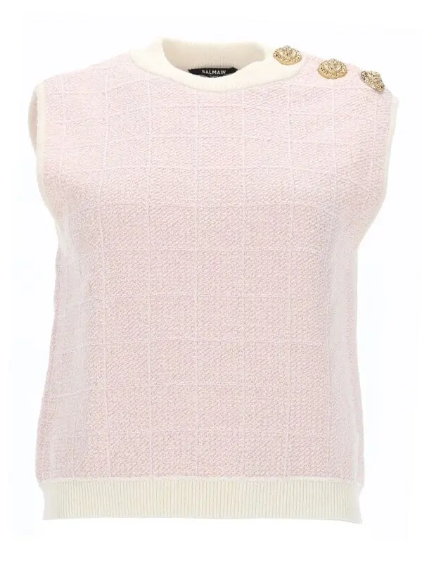 Balmain Sleeveless Knit Vest With Button Shoulder Details - Pink