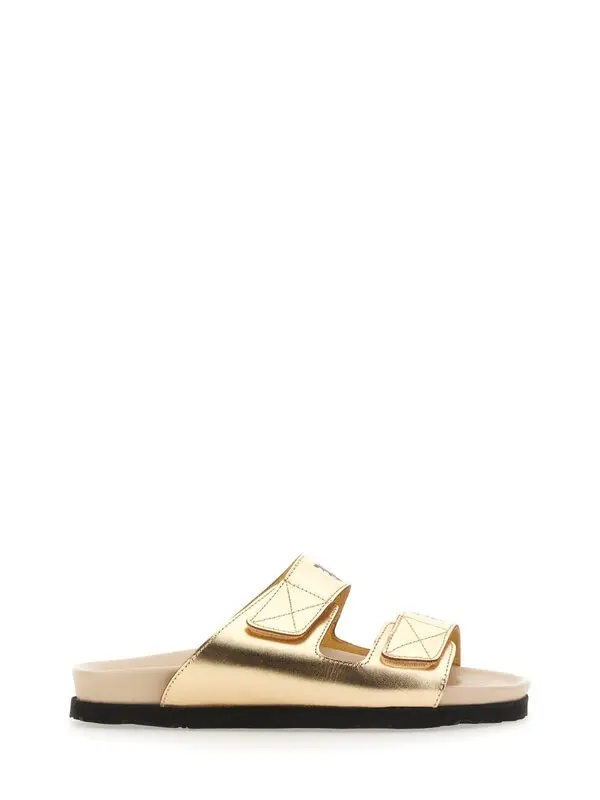 Palm Angels Leather Logo Sandals - Gold