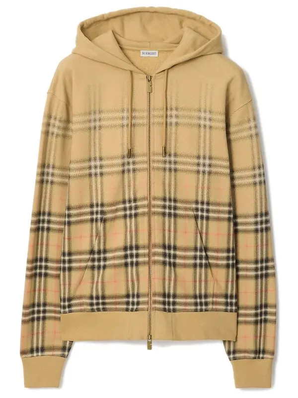 Burberry Cotton Hoodie With Faded Check Relaxed Fit - Beige