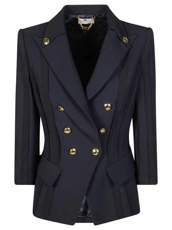 Elisabetta Franchi Jacket In Double Layer Stretch Crêpe Fabric With Raw-edge Trims - Nero