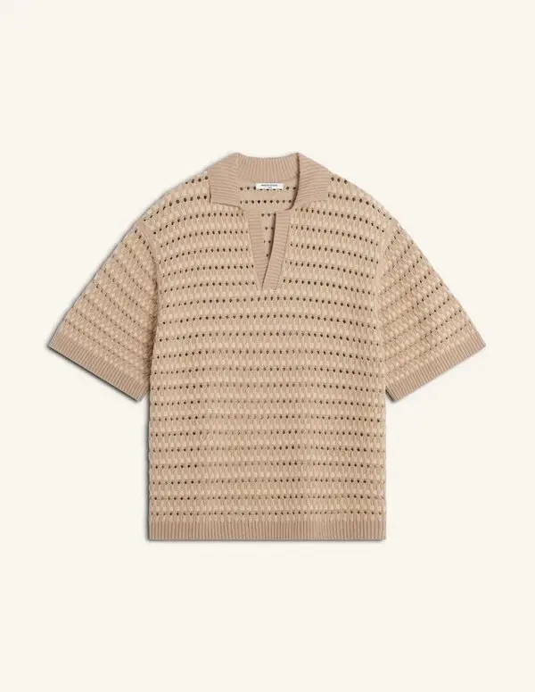 Maison Kitsuné Knit Polo Shirt Basket Weave Design - Flatwhite