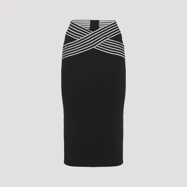 Elisabetta Franchi Striped Detail Midi Skirt - Black