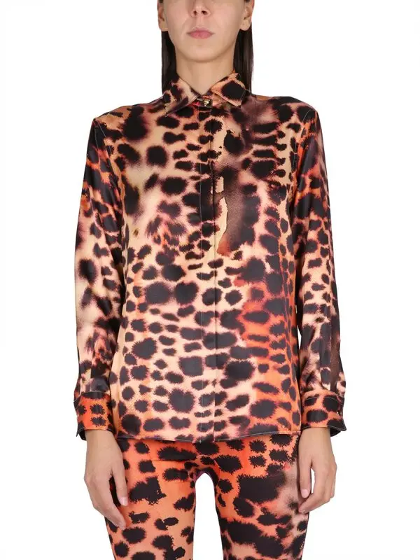 Roberto Cavalli Leopard Print Silk Blend Shirt - Pink