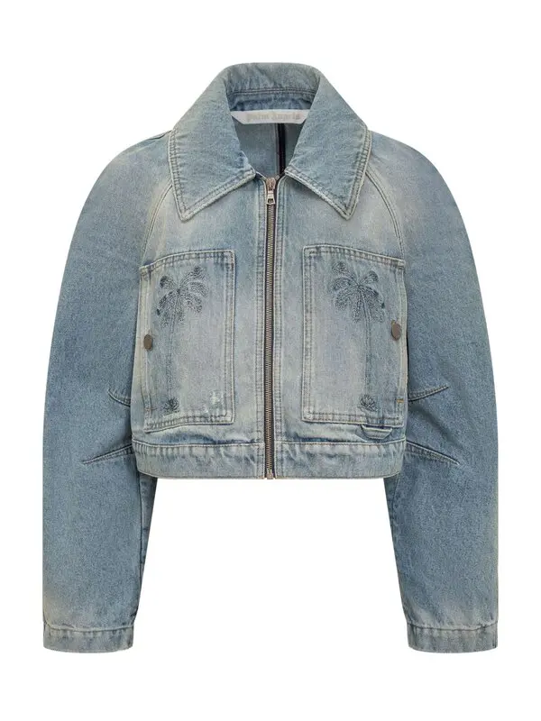 Palm Angels Embroidered Denim Jacket - Light Blue