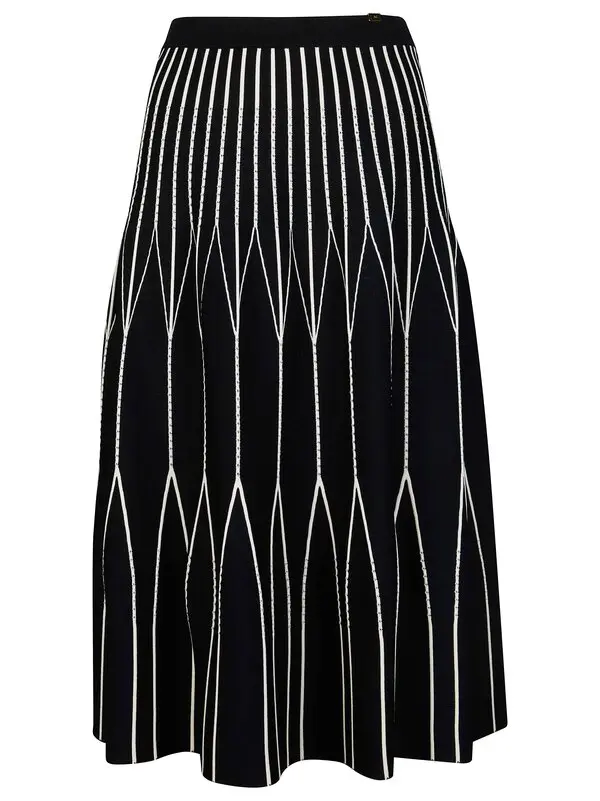 Elisabetta Franchi Black Stretch Mini Skirt With White Geometric Print - Nero