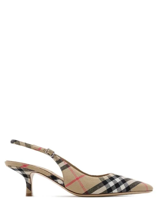 Burberry Adjustable Buckled Strap Kitten Heel Slingbacks - Beige