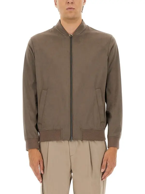 Herno Bomber Jacket In Alternative Suede - Brown