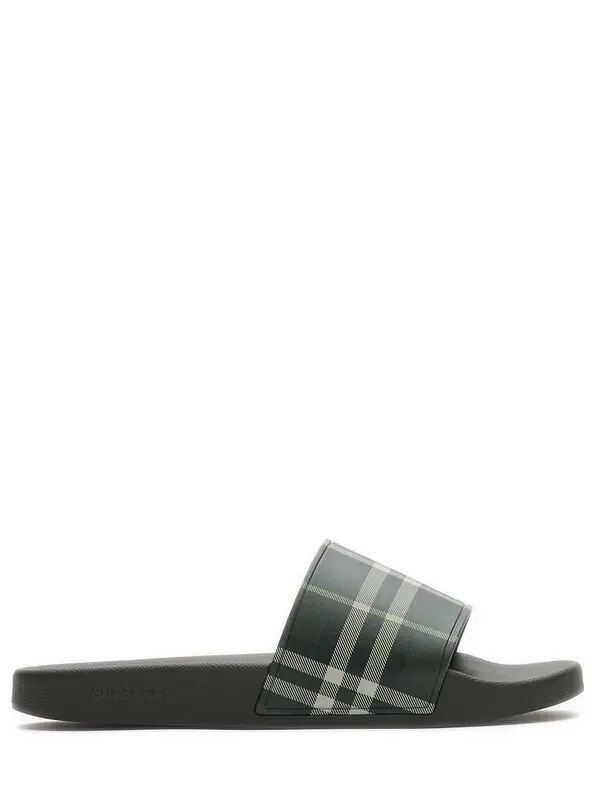 Burberry Embossed Check Slides - Green