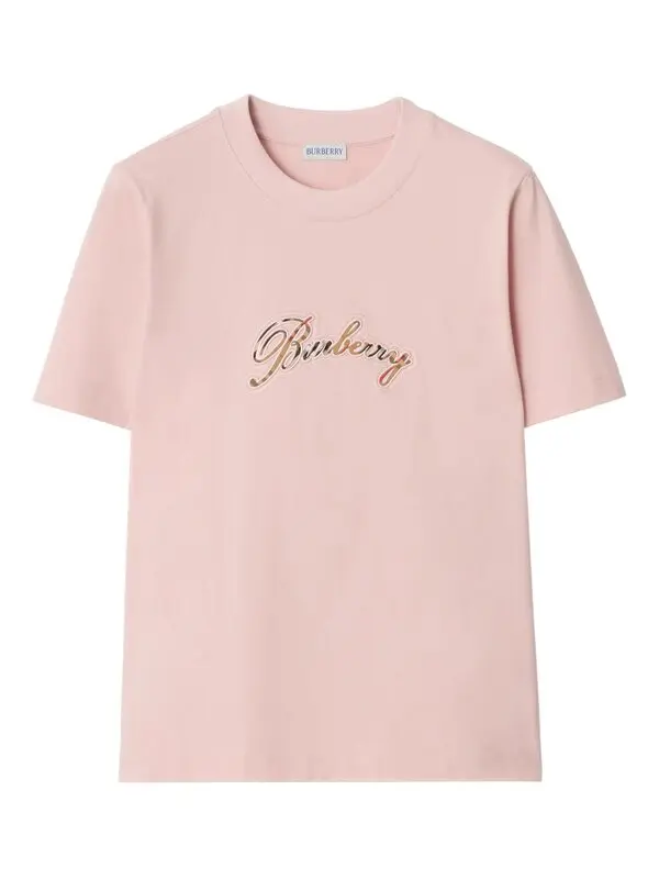 Burberry Ribbed Collar Embroidered Lettering T-shirt - Pink