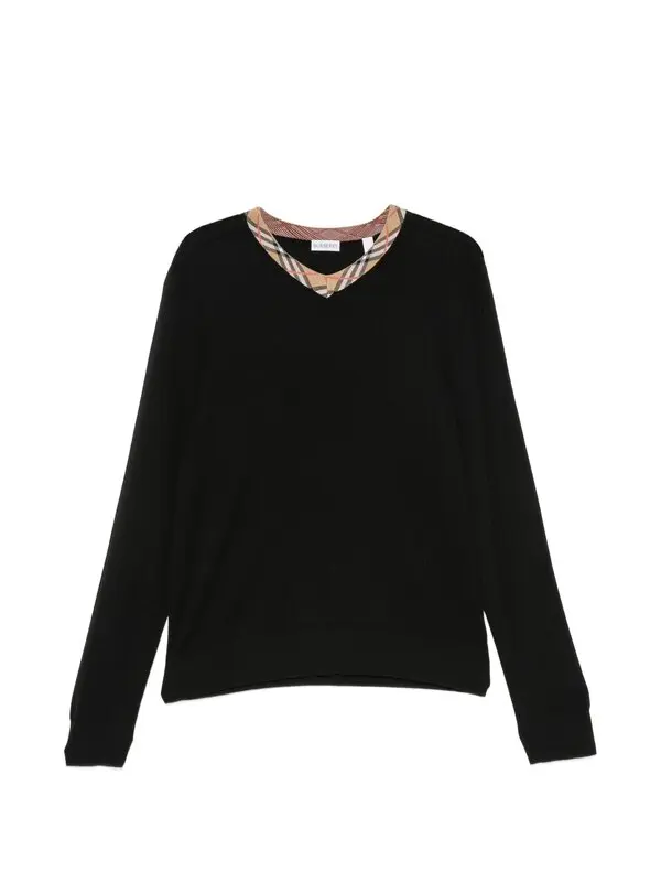 Burberry Merino Wool V-neck Trim Sweater