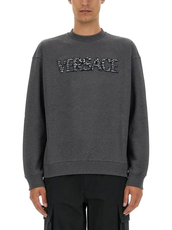 Versace Sweatshirt With Crocodile Logo - Grey