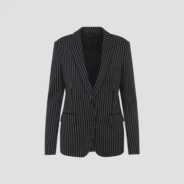 TOM FORD Striped Wool Cotton Barathea Single Breasted Jacket - Black