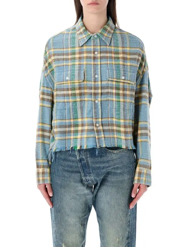 R13 Plaid Frayed Shirt - Blue