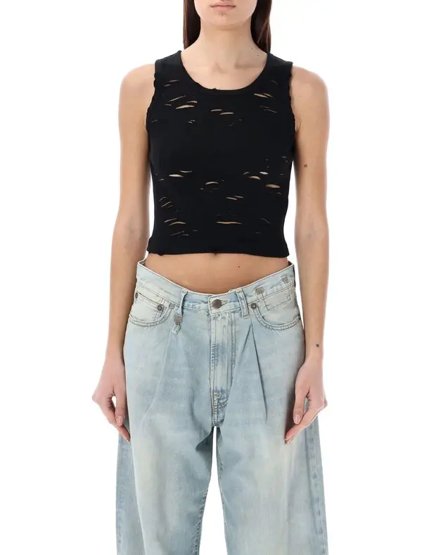 R13 Distressed Rib Tank - Black