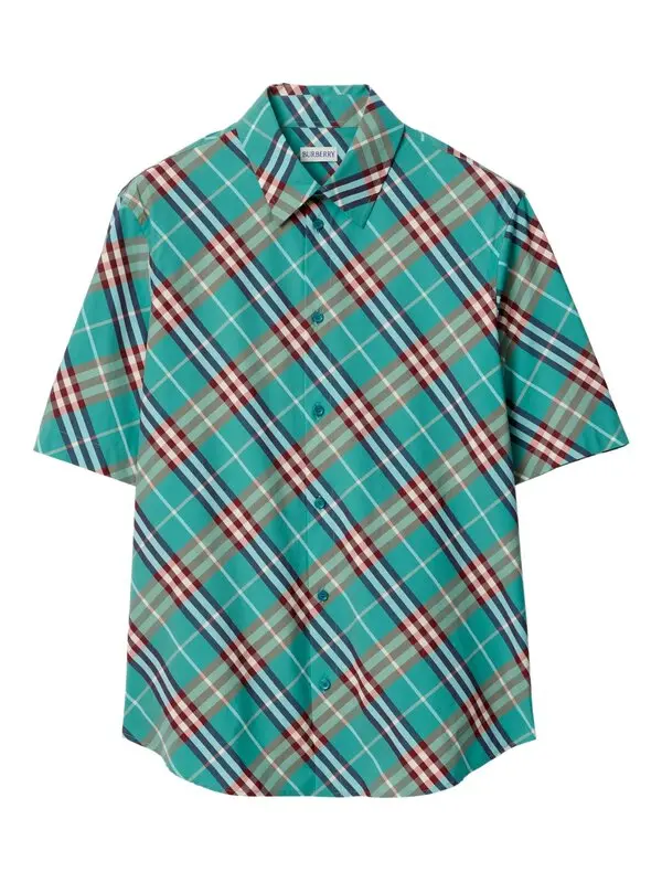 Burberry Short Sleeve Button-up Shirt, Size - Clear Blue
