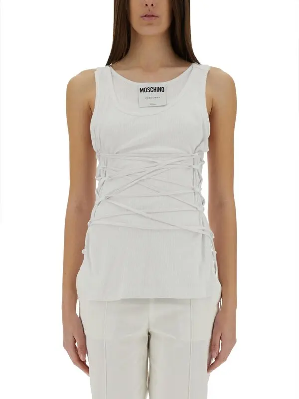 Moschino Slim Fit Tank Top With Lace Up Detail - White