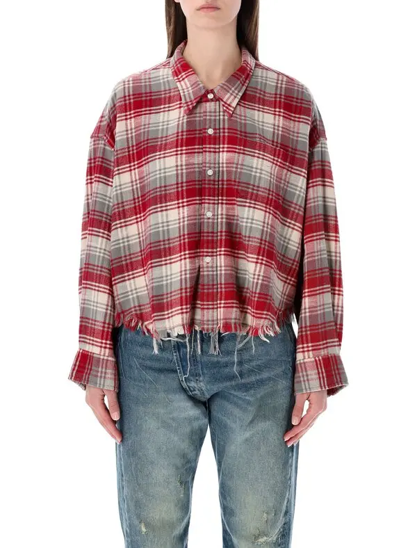 R13 Drop Neck Relaxed Fit Shirt With Checks - Red Grape