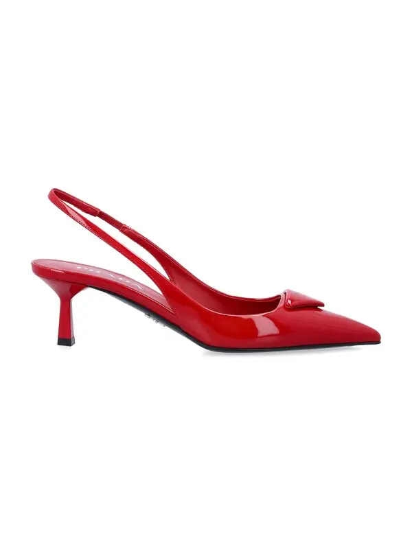Prada Patent Leather Slingback Pumps With Sculptural Heel
