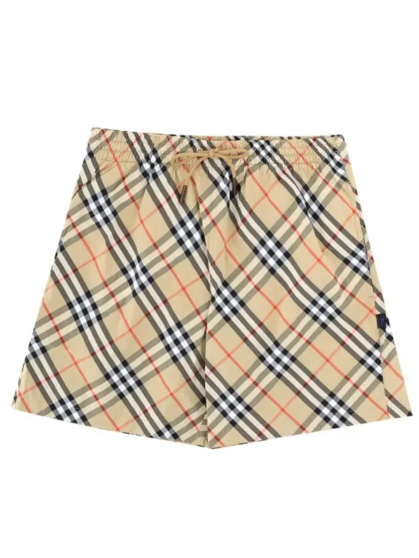 Burberry Plaid Drawstring Swim Shorts - Beige
