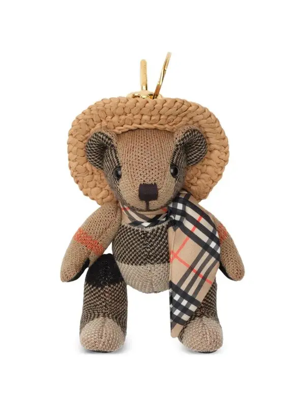 Burberry Thomas Bear Keyring With Straw Hat - Sand