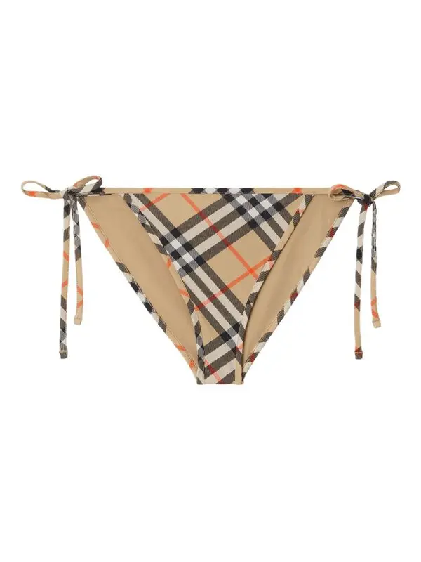 Burberry Checked Tie Side Bikini Bottoms - Beige