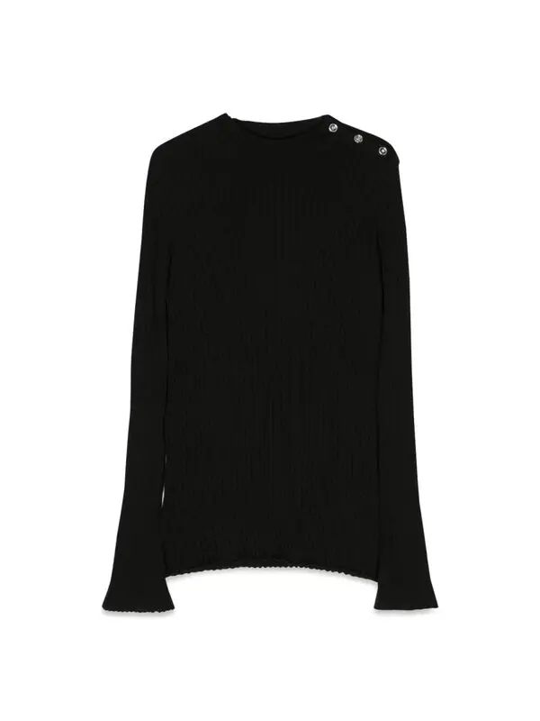 Versace Ribbed Virgin Wool Knit Sweater With Button Detail
