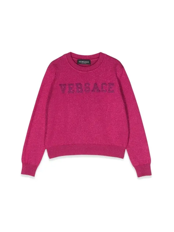 Versace Crew Neck Pullover With Embroidered Logo - Fuchsia
