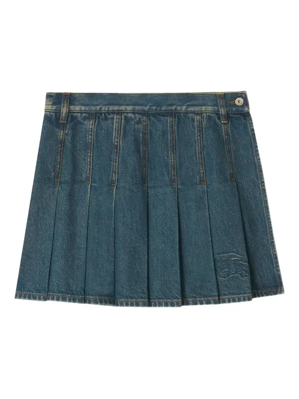 Burberry Equestrian Embroidered Denim Mini Skirt - Blue
