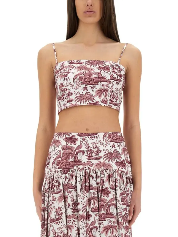 Staud Federico Printed Cotton Blend Tank Top - Bordeaux
